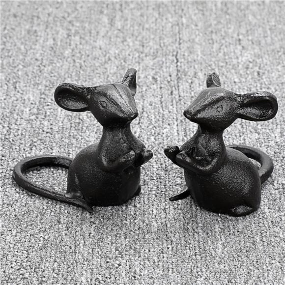 Accents | 2 Cast Iron Cute Mouse Figurine Sculpture Black Mice Statues ...